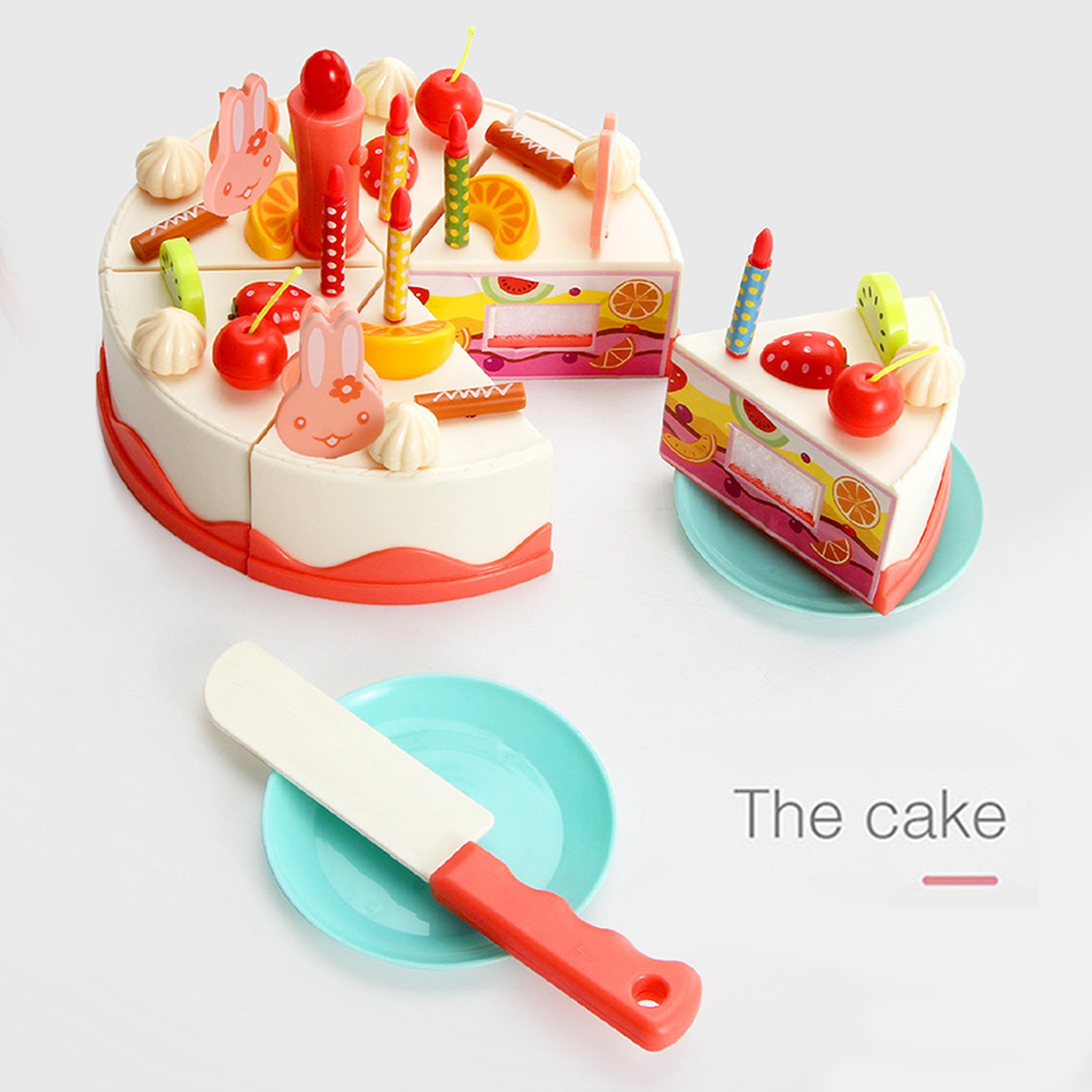 82 Pieces Birthday Cake Toy Play Food Set Plastic Kitchen Cutting Pret