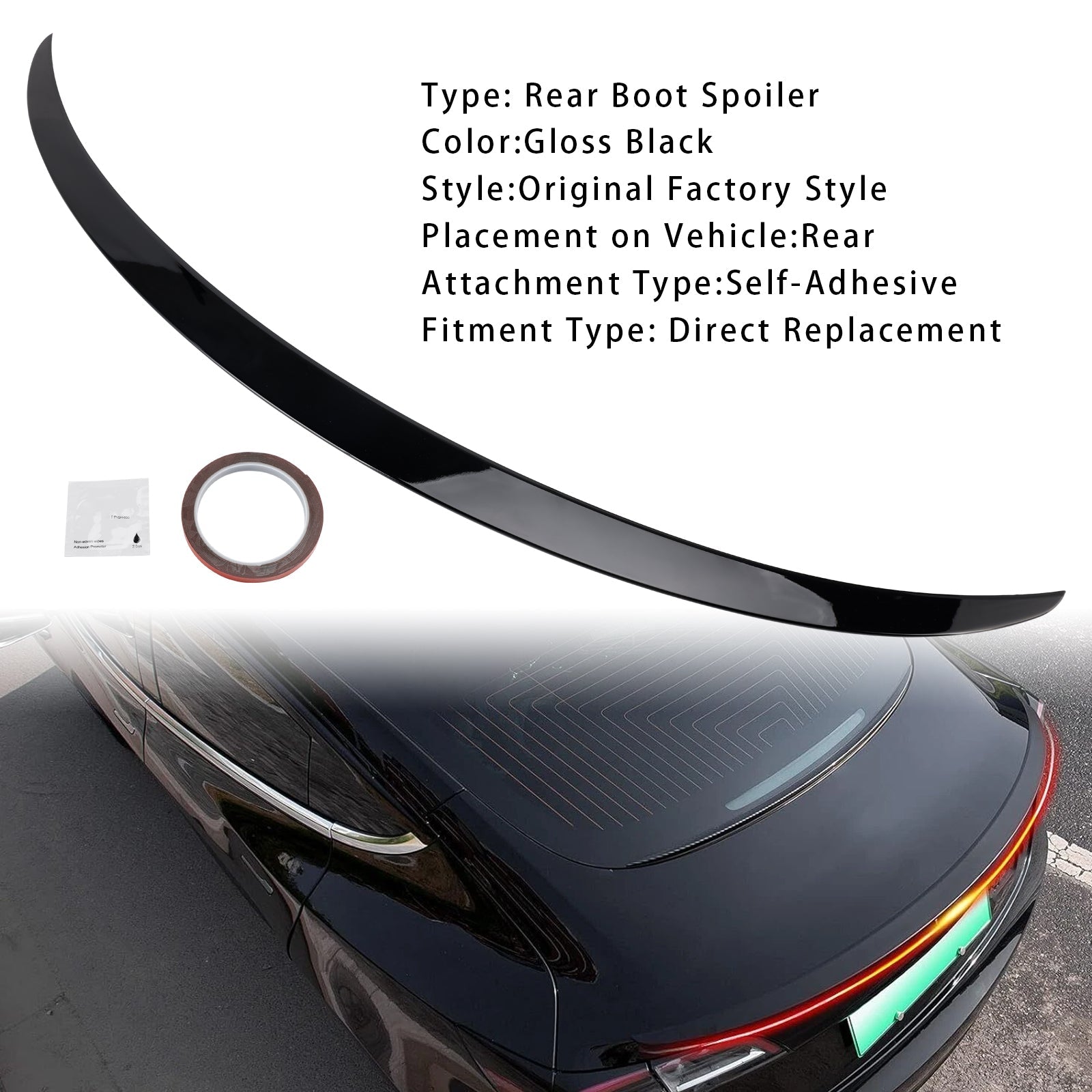 Gloss Black Rear Boot Spoiler For Tesla Model 3 17-23 Original Factory