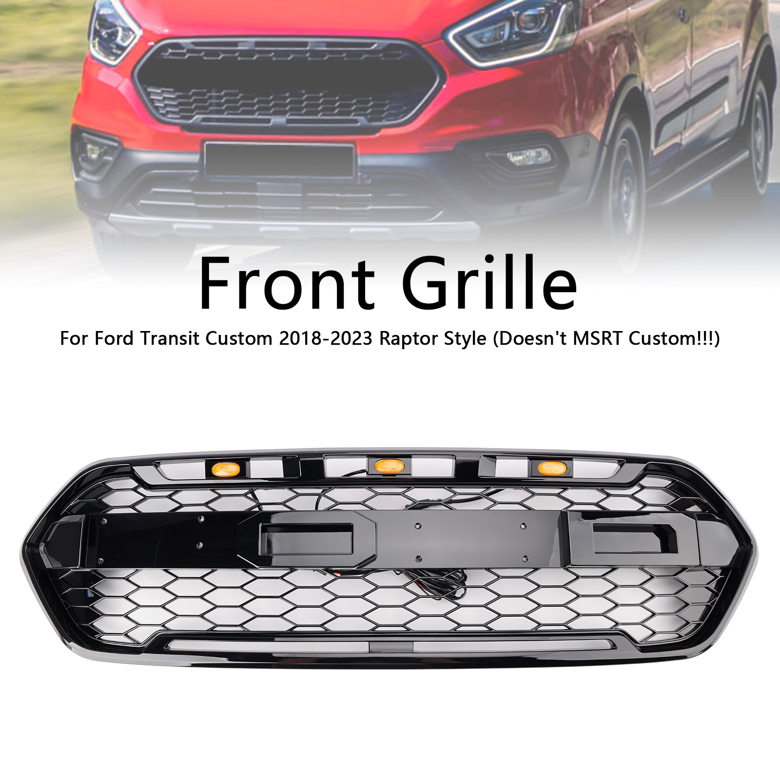 Gloss Black Front Bumper Grille Fit Ford Transit Custom Trail 2018-202