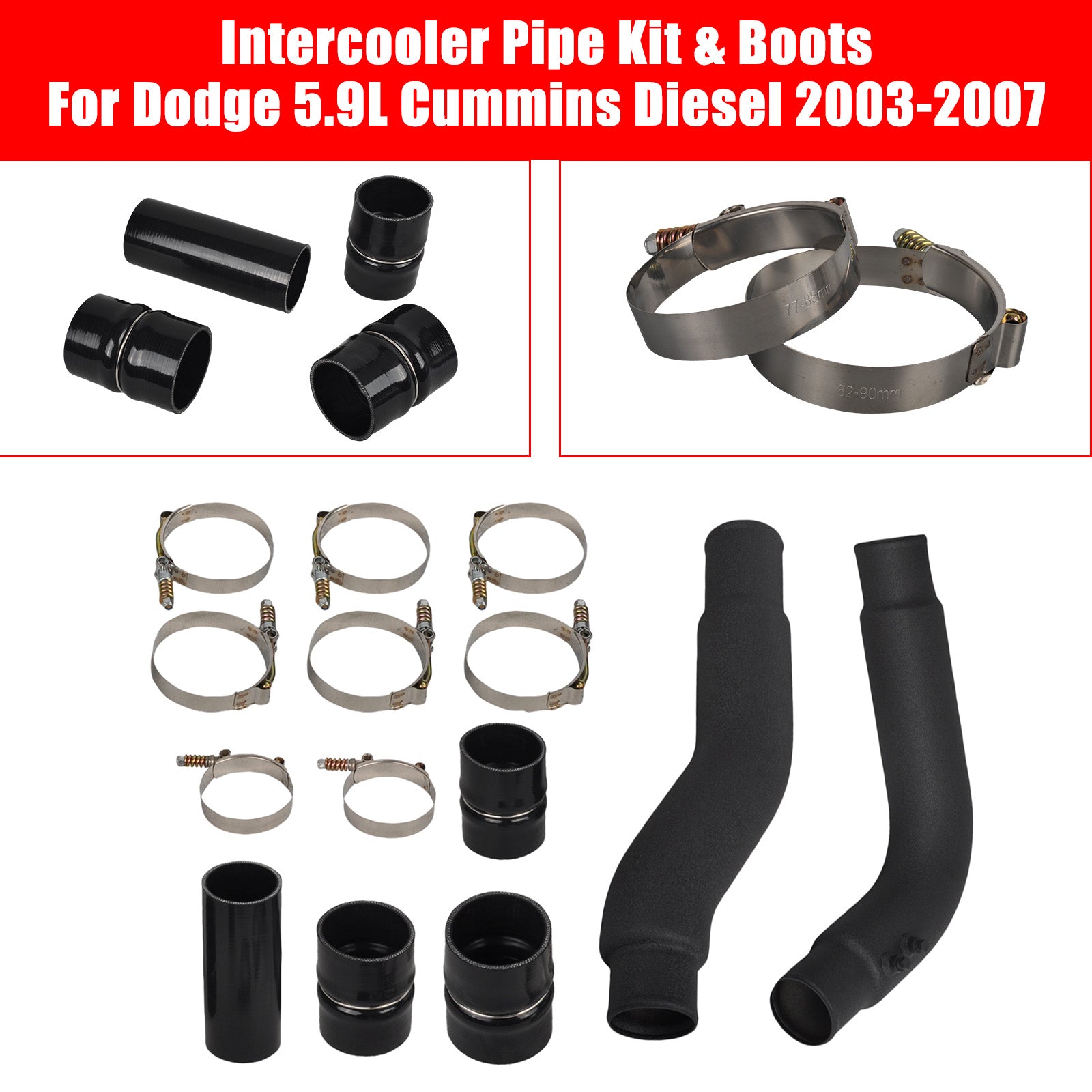 Dodge 5.9L Cummins Diesel 2003-2007 Intercooler Pipe Kit & Boots Black