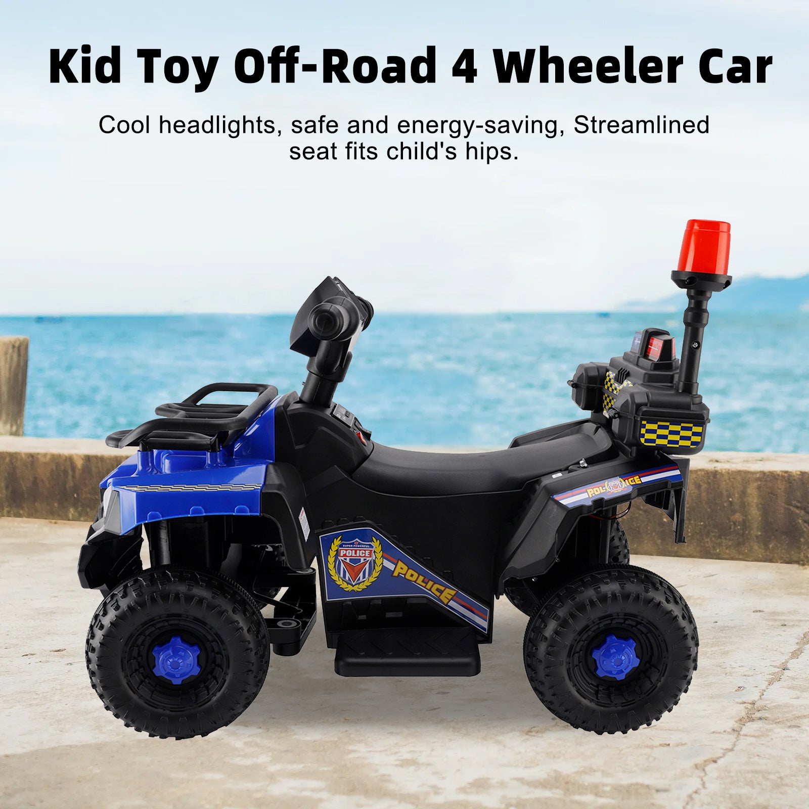 Dual Electric 6V Ride On Atv Police Car For Kid Toy Off-Road 4 Wheeler
