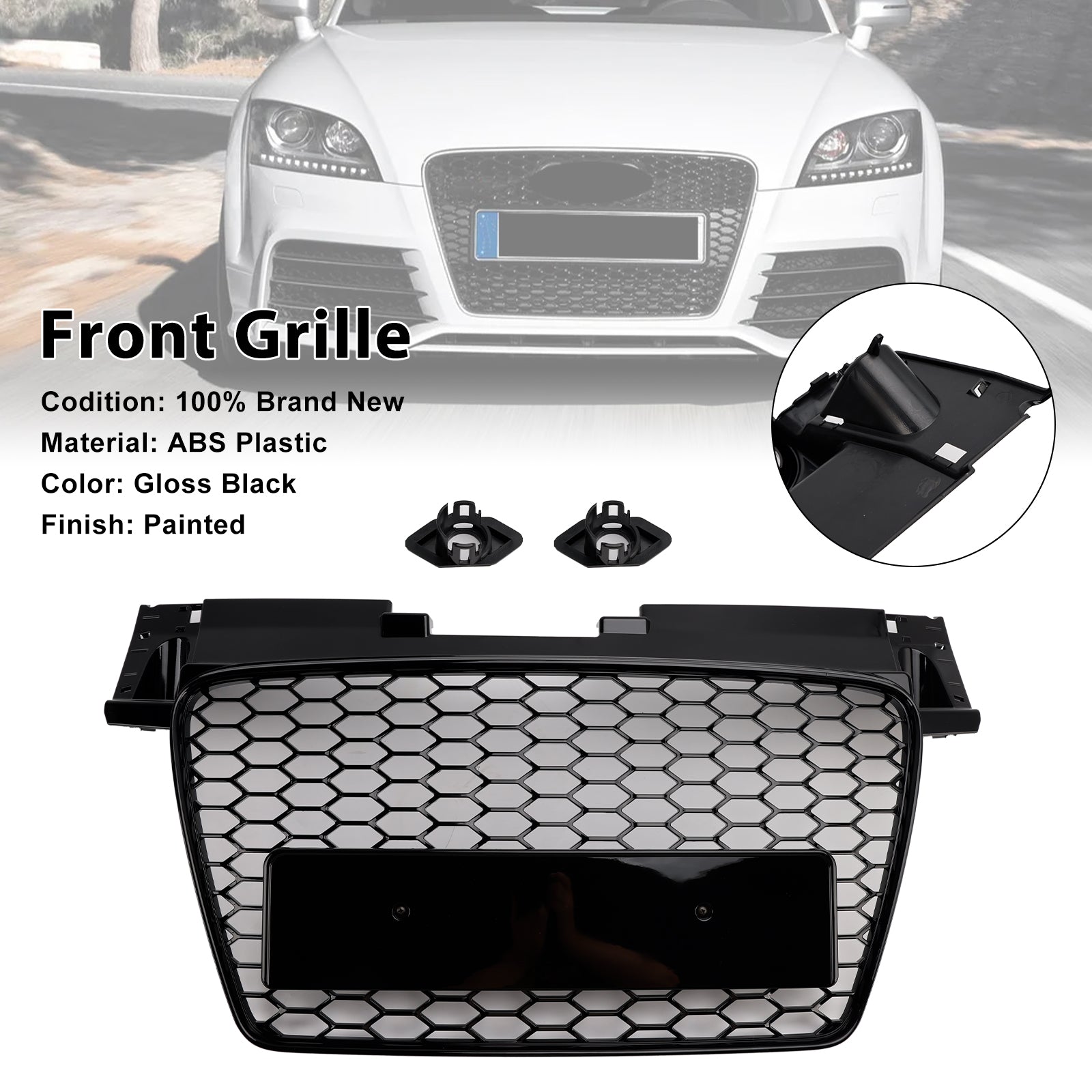 RS Style Front Honeycomb Grill Grille Fit Audi TT TTS 2006-2014 Gloss