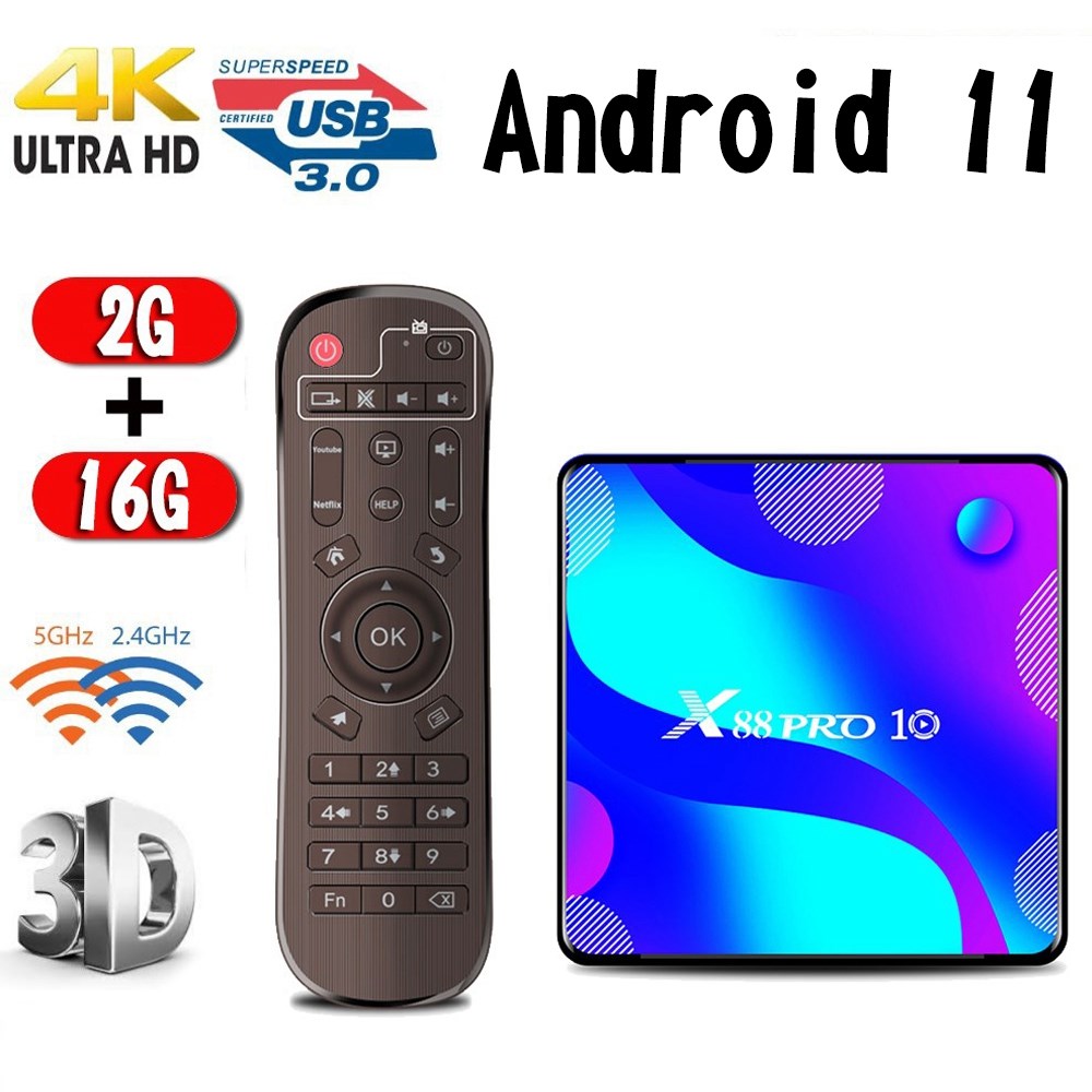 X88 Pro 10 Android 11.0 16G+2G Tv Box 4K Rk3318 Wifi Bt Media Player 1
