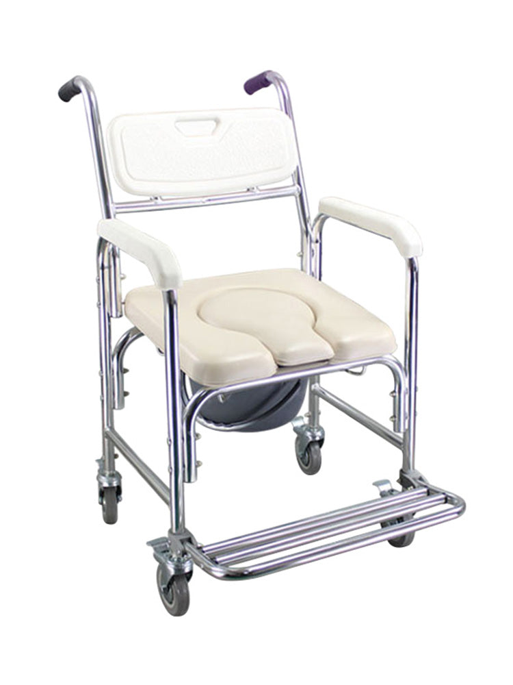 Multifunction Wheeled Mobile Toilet Commode Shower Chair Wheelchair Fo
