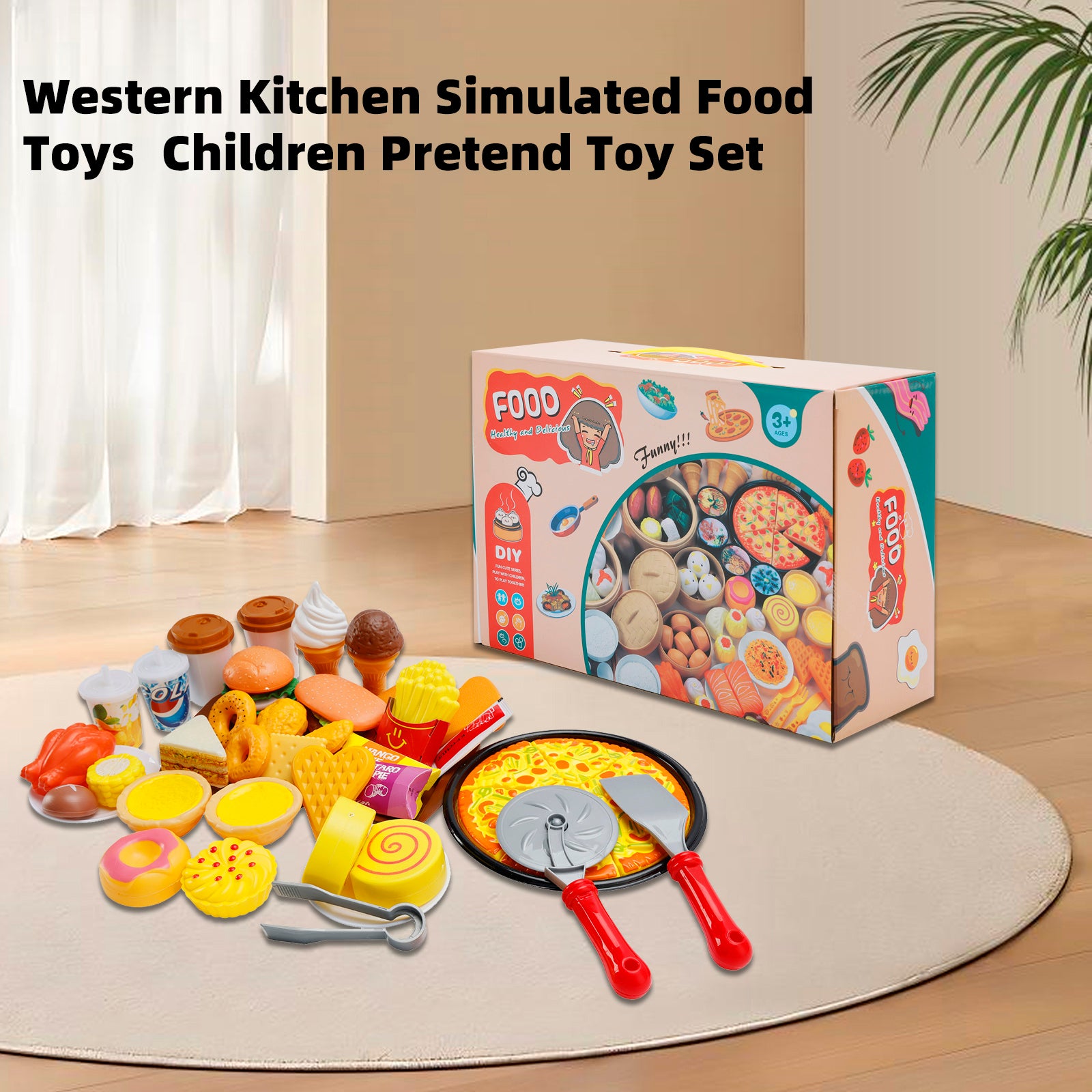 56Pcs Western Kitchen Simulated Food Toys Burger Pizza Children Preten