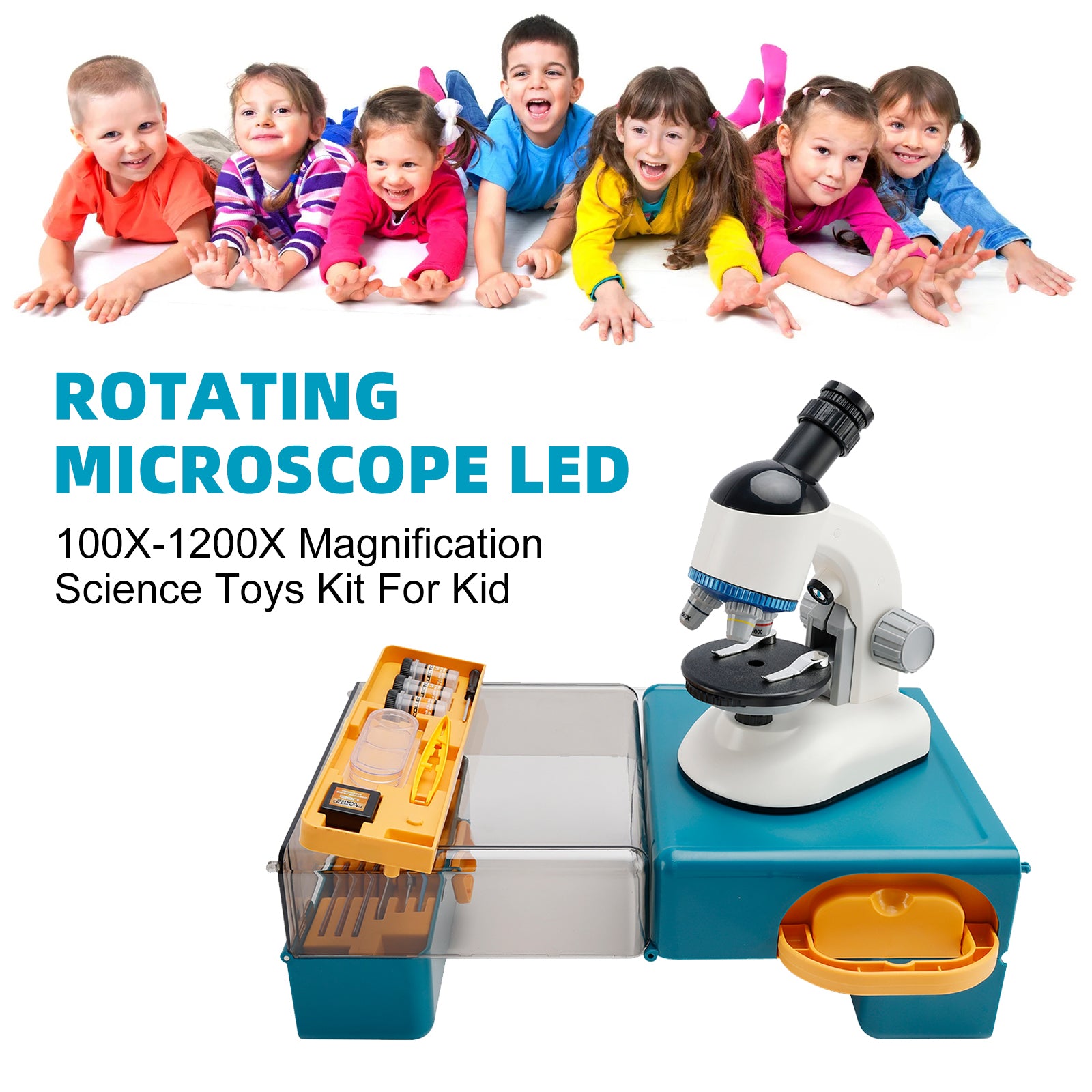 Rotating Microscope LED 100X-1200X Magnification Science Toys Kit For
