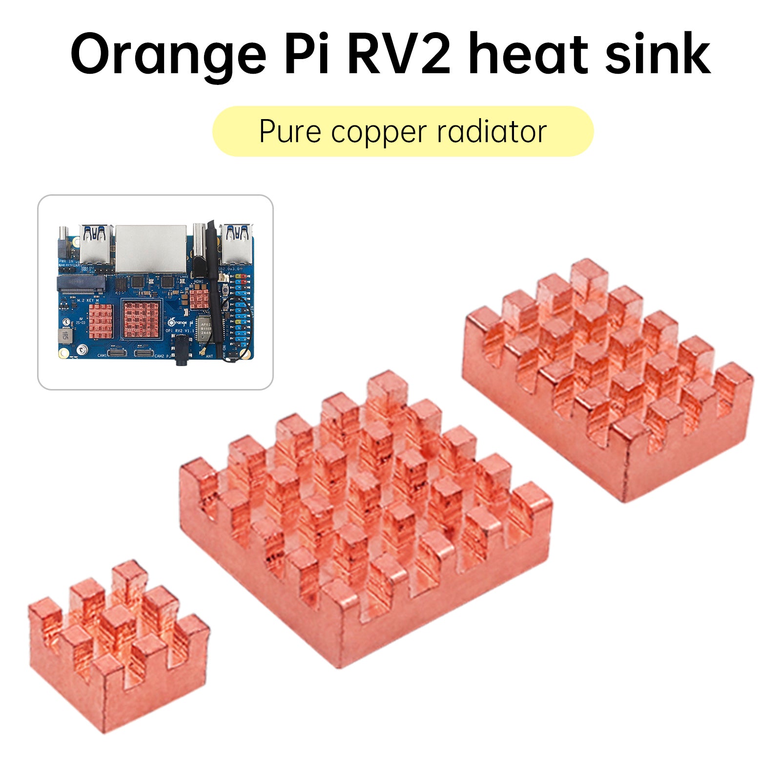 Orange Pi RV2 Radiator Development Board Pure Copper Heat Sink w Adhes