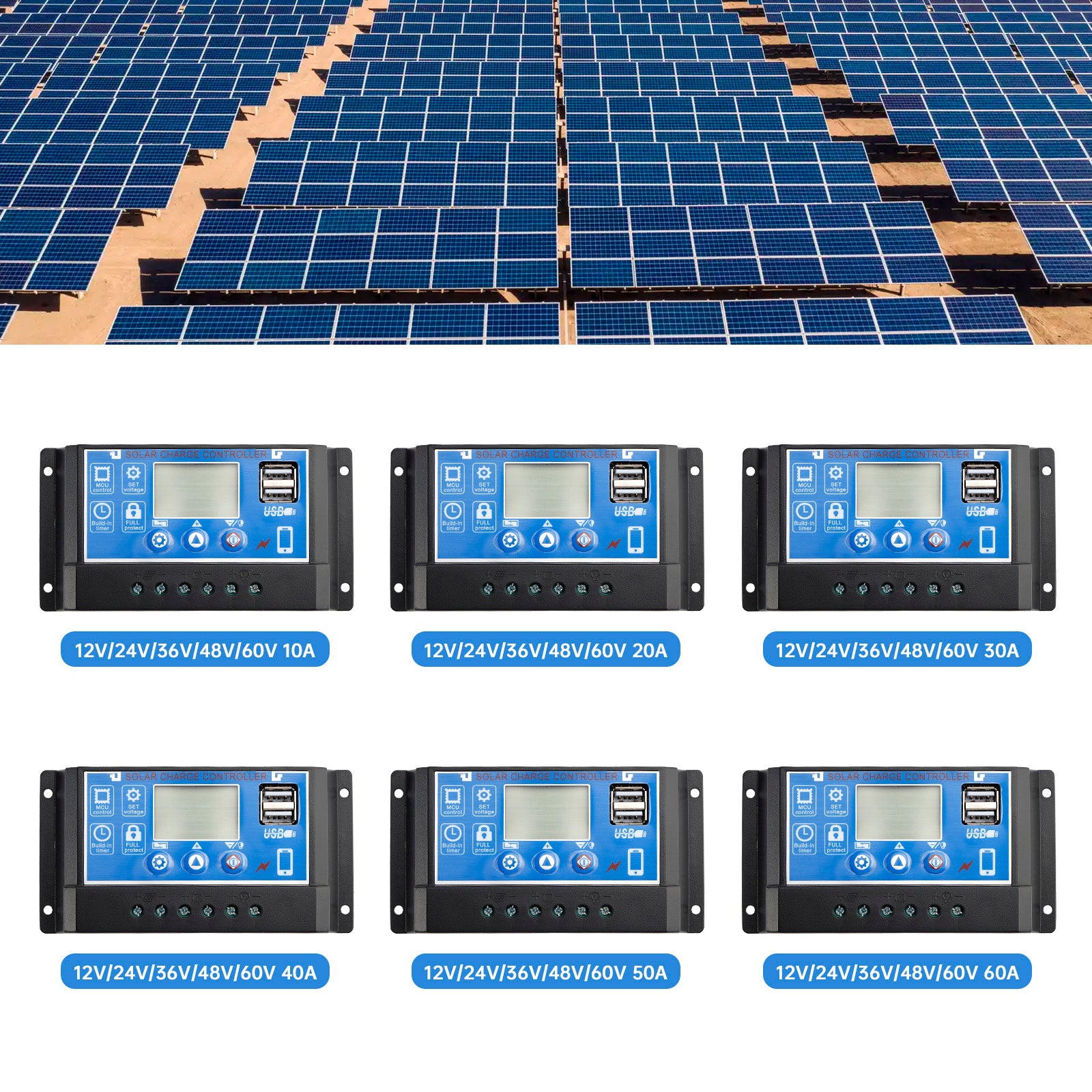 12V-60V PWM Solar Controller Display Current Solar Street Light Contro