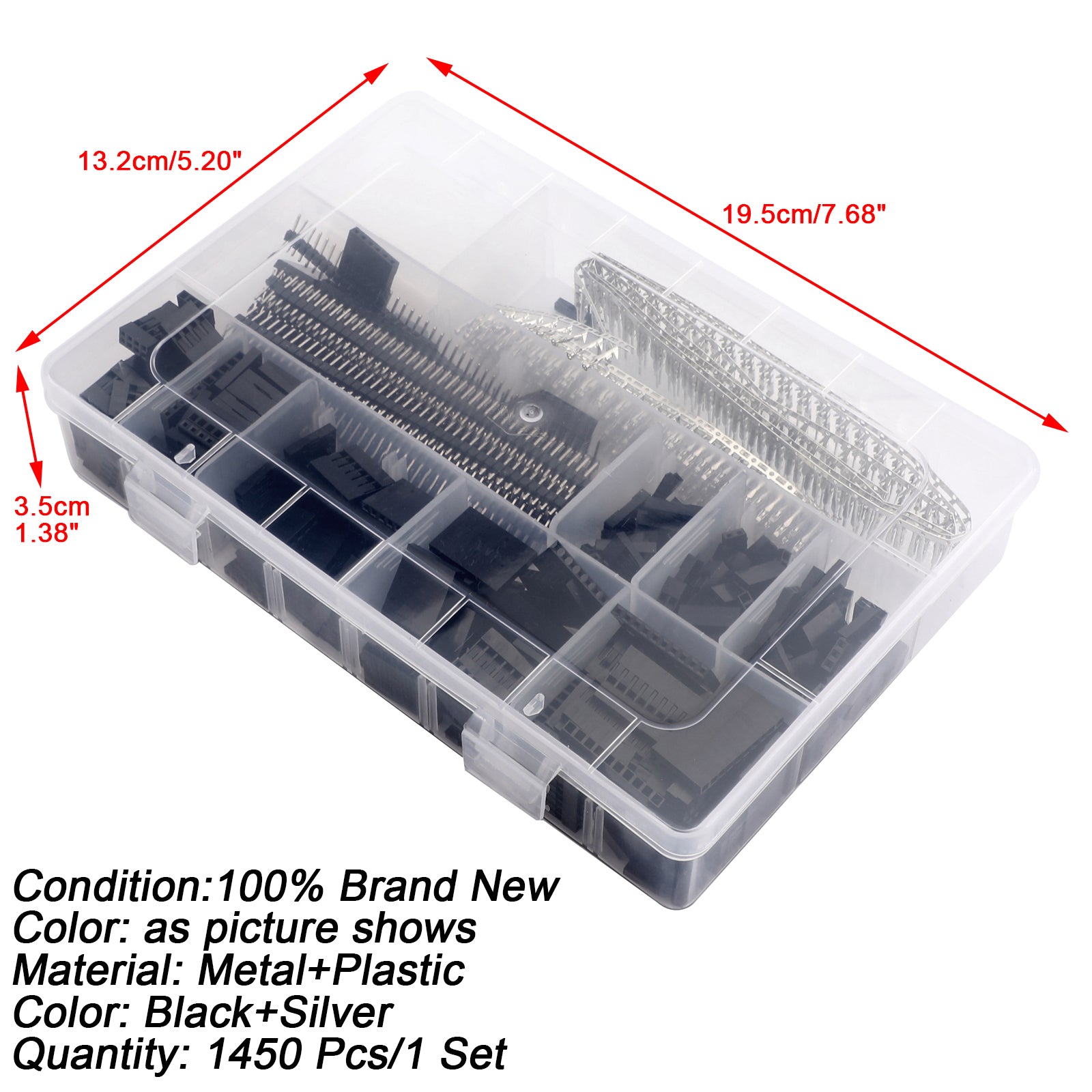 1450Pcs PCB Wire JuMper Pin Header Connector Housing Kit CriMp Pins