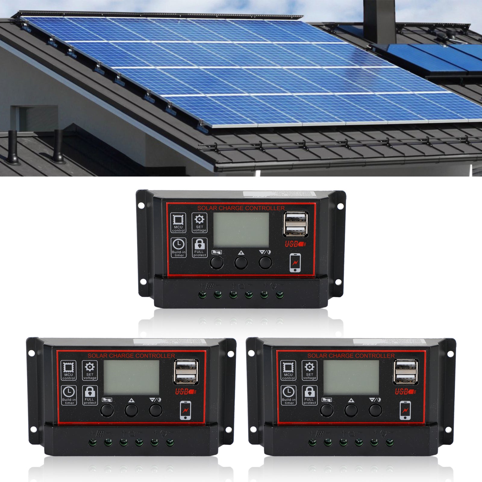 10A/20A/30A Solar Panel Regulator Charge Controller PWM LCD Dual USB 1