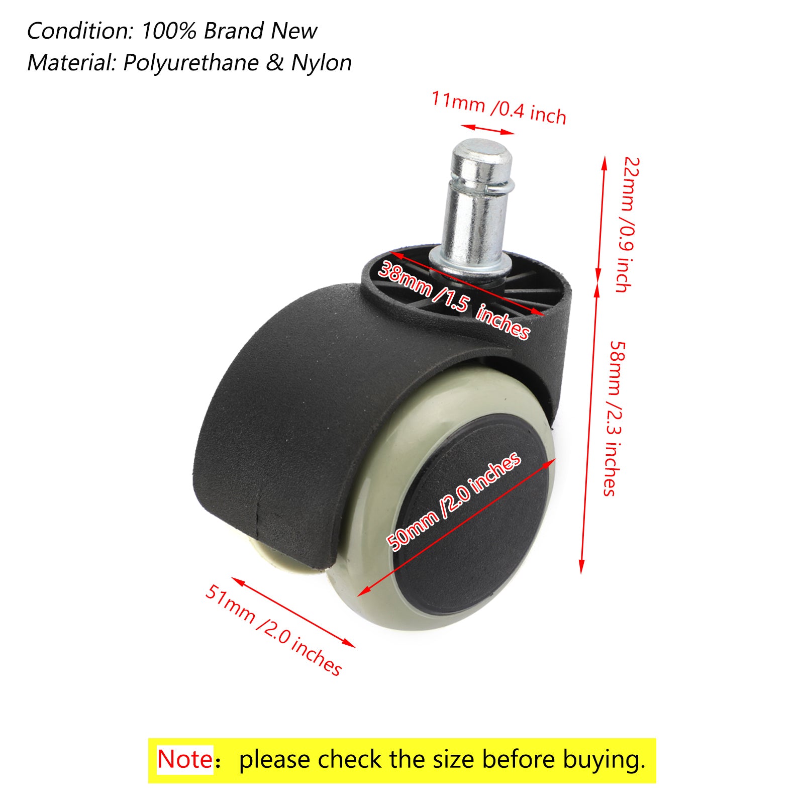5Pcs Replacement Swivel Office Chair Wheels Casters Universal Fit Set