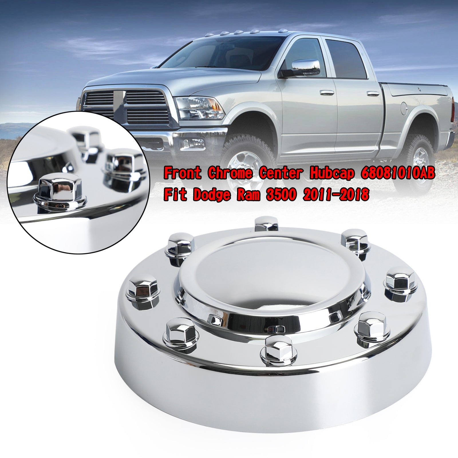 Front Chrome Center Hubcap 68081010AB Fit Dodge Ram 3500 2011-2018 Dua