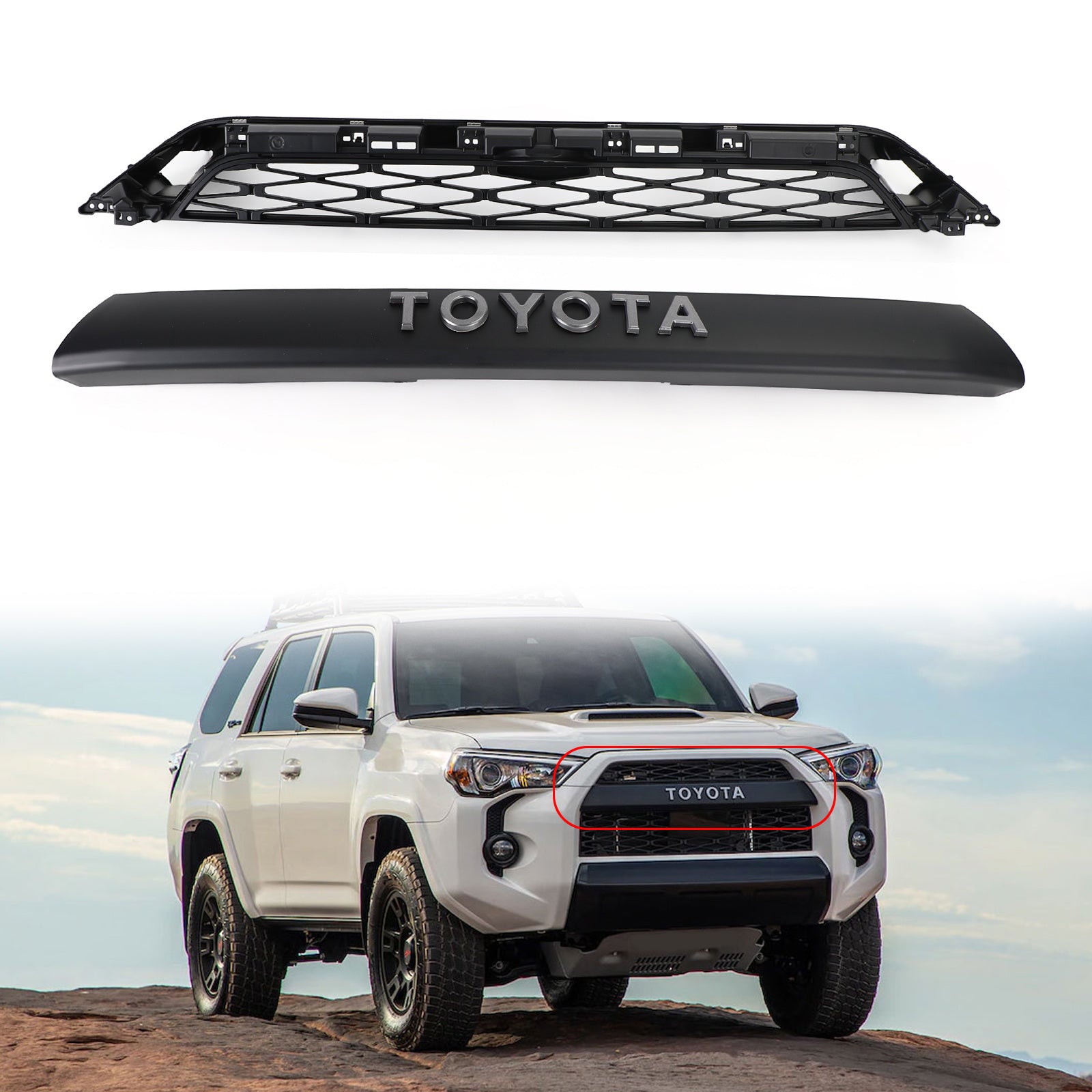 2 Piece Front Bumper Grille Grill Fit Toyota 4Runner TRD PRO 2020-2024