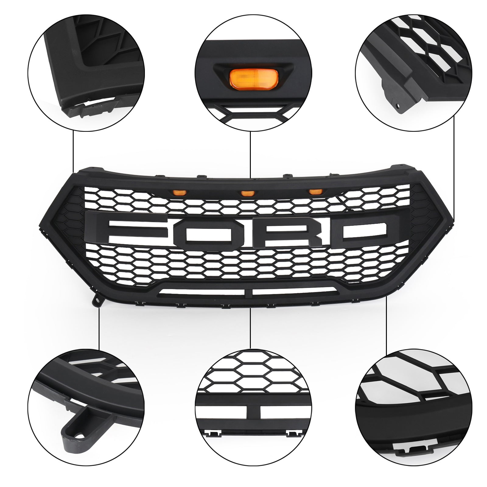 15-18 Ford Edge Black Raptor Style Front Bumper Grill Upper Grille + A
