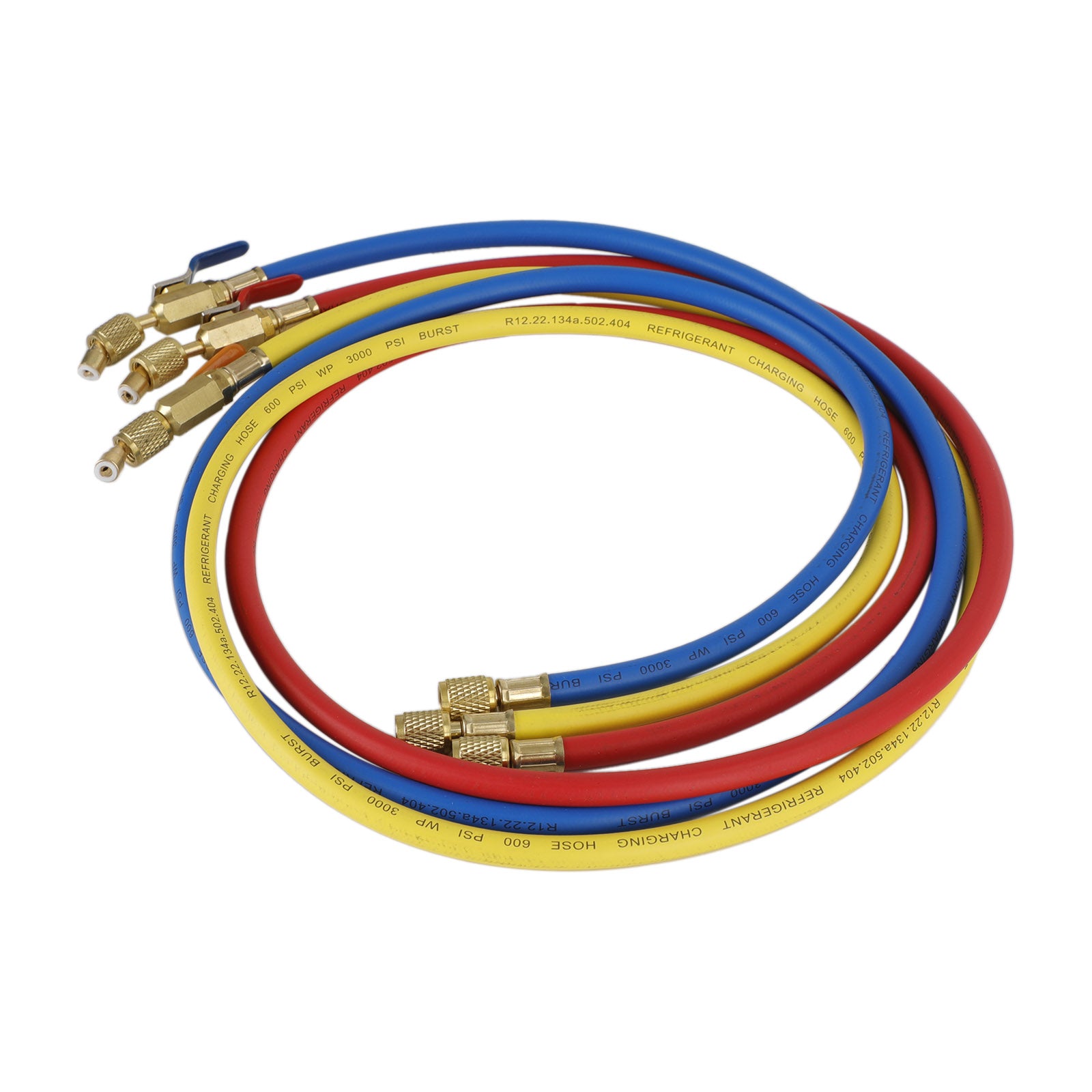 3x HVAC 1/4" SAE 600 PSI Charging Hoses W/ Shut Valve AC Refrigerant R